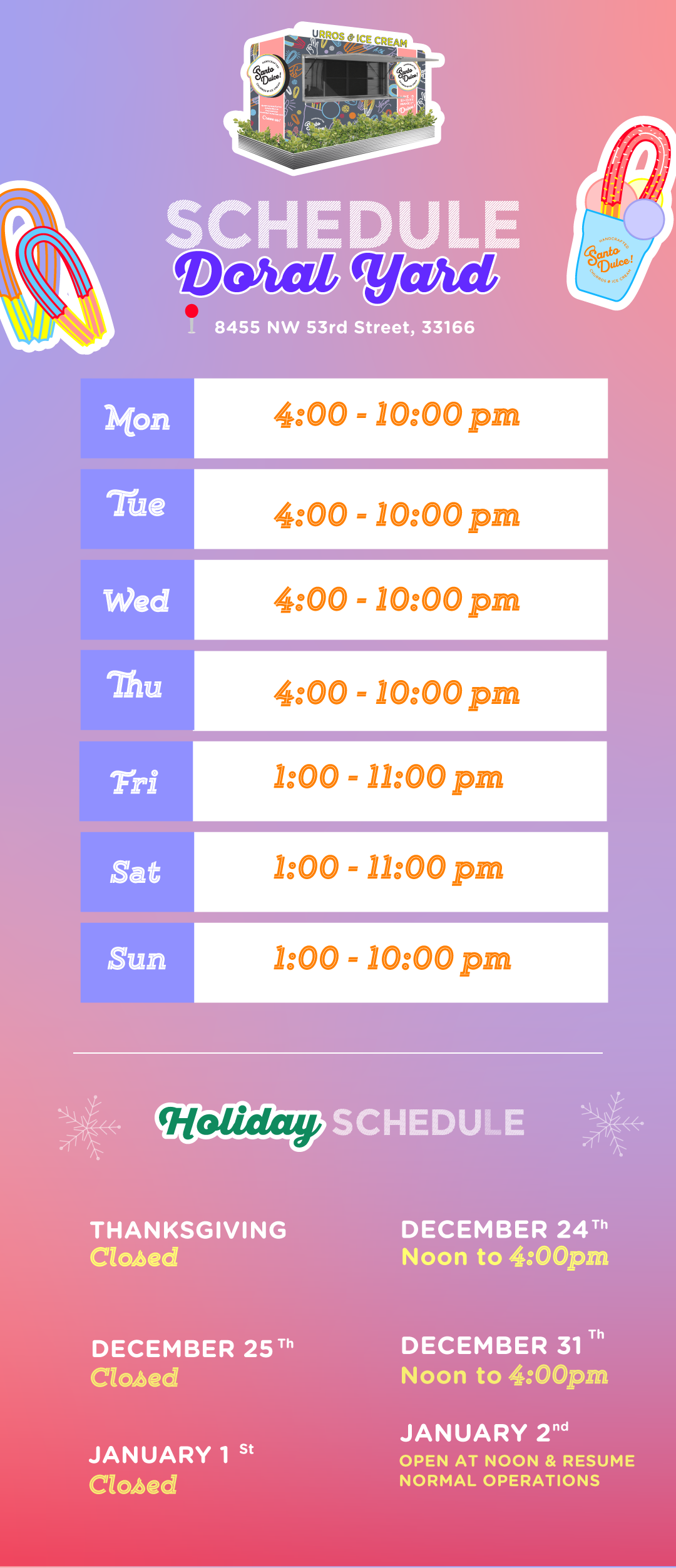 Location & Schedule Doral - Santo Dulce Churros! In Miami
